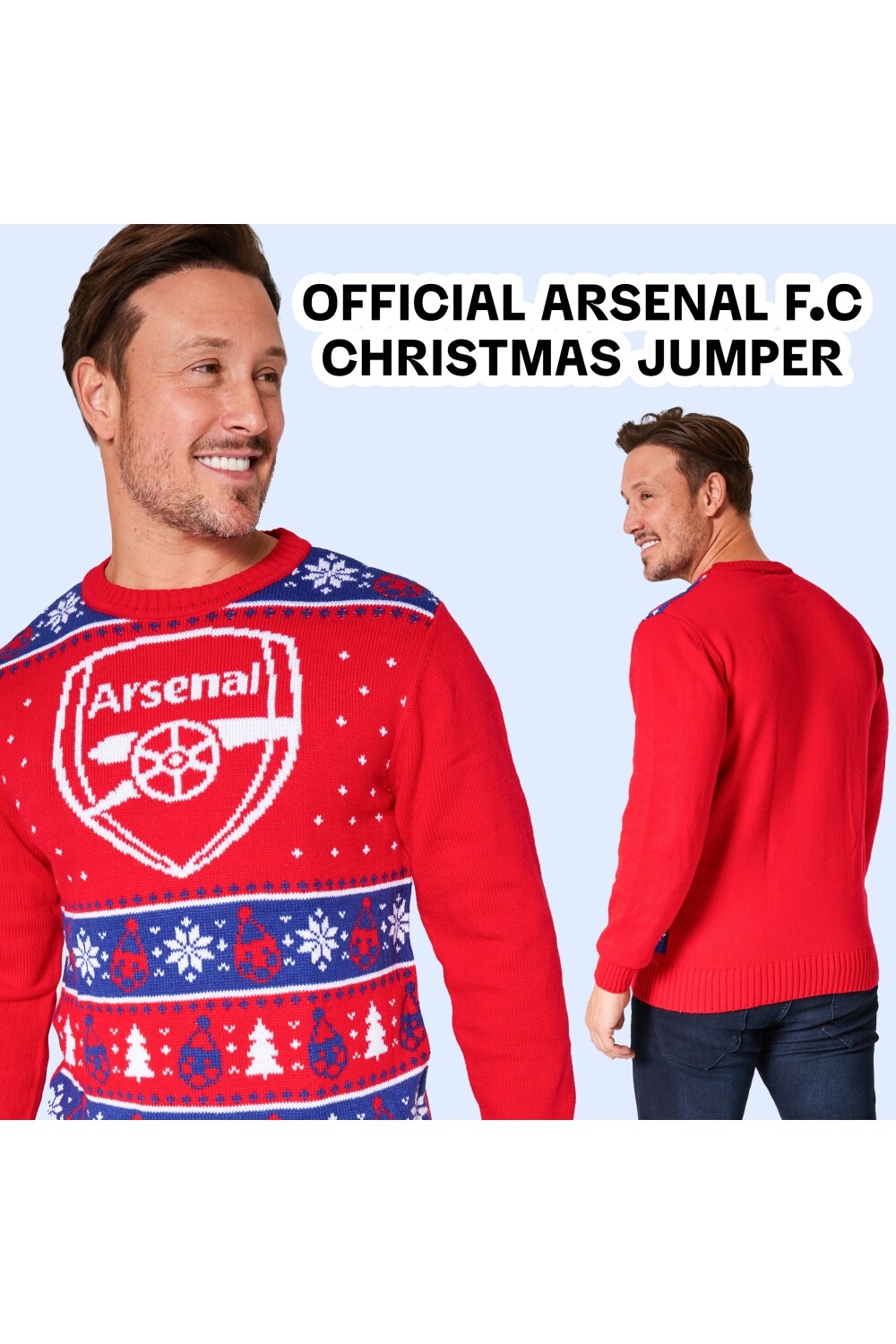 Arsenal Fc Mens Christmas Jumper Crew Neck Long Sleeves Sweater Warm ...