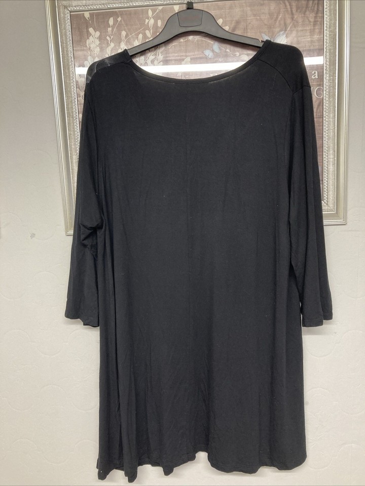 Yours Ladies Long Flowy Top Size 20 Black Grey Stone Flower Pattern 3/4 ...