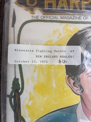 1972 New England Whalers Vs Minnesota Saints WHA Hockey PROGRAM Larry ...