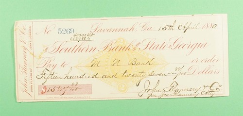DR WHO 1880 REVENUE STAMPED BANK/CHECK DRAFT SAVANNAH GA R05382 | eBay