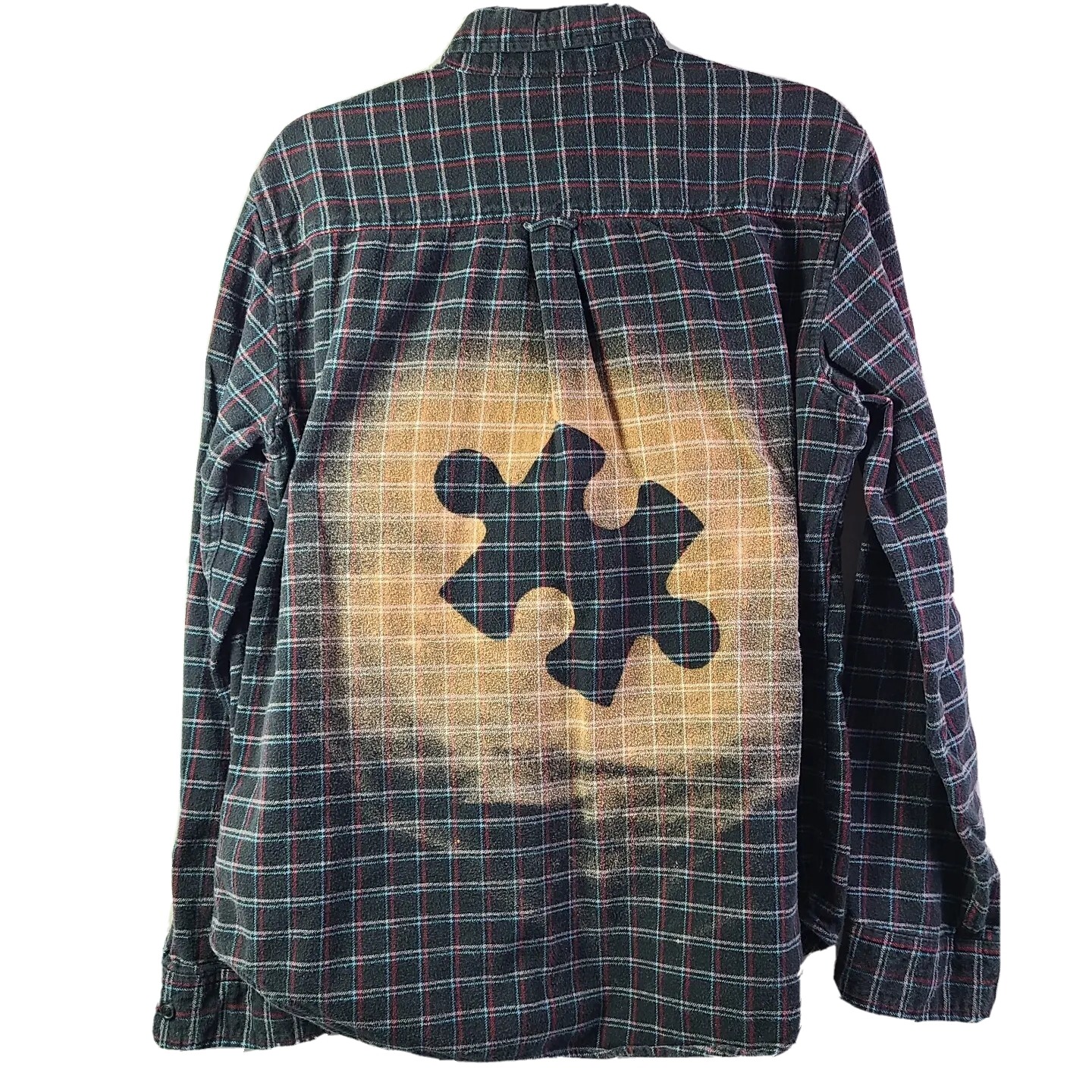 Puzzle Autism Support Flannel Shirt Mens L Upcycled A… - Gem