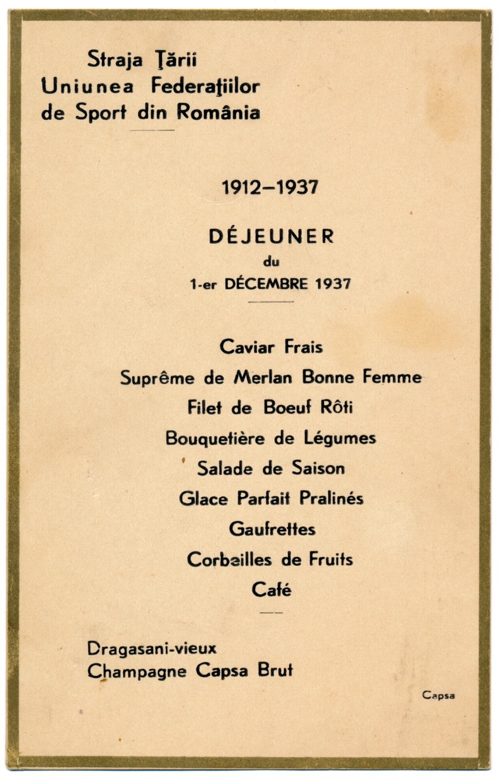 Romania Menu Capsa Restaurant Bar Athenee 1937 Bucuresti Straja Tarii ...