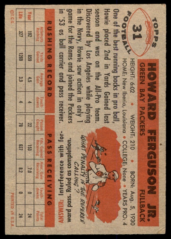 1956 Topps Howard Ferguson EX #31 | eBay