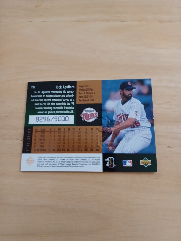 1998 SPx Finite Twins Baseball Card #298 Rick Aguilera #rd /9000 Twins ...