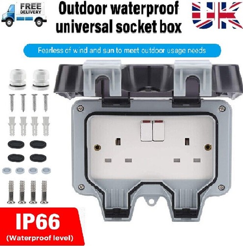 Waterproof Outdoor Double Pole Switched Socket Box Storm Switched Twin ...