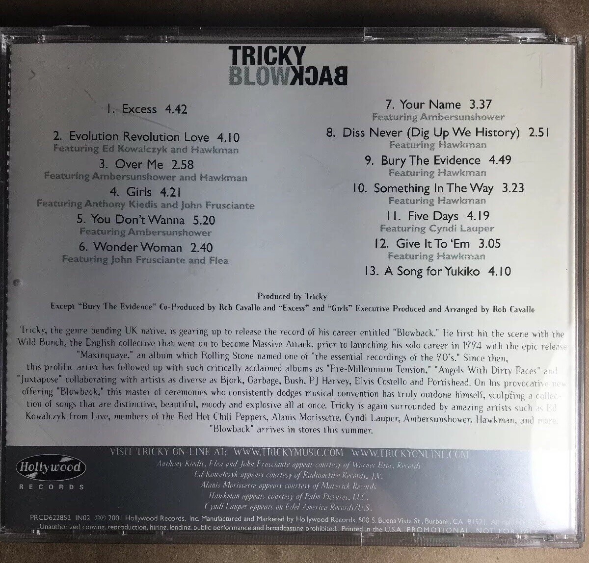 TRICKY "BlowBack" RARE PROMO ADVANCE CD US 2001 Blow Back | eBay UK