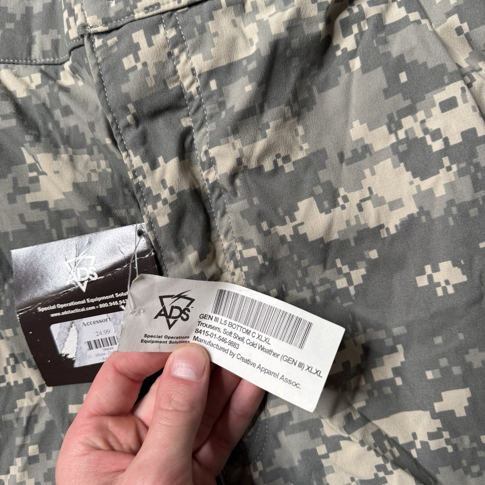 US Army GEN III ECWCS Level 5 Soft Shell Pants ACU Camouflage XL Cold ...