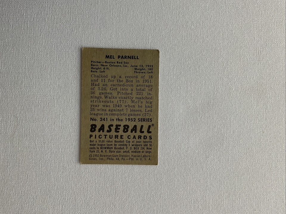 1952 Bowman Baseball Card Mel Parnell | eBay