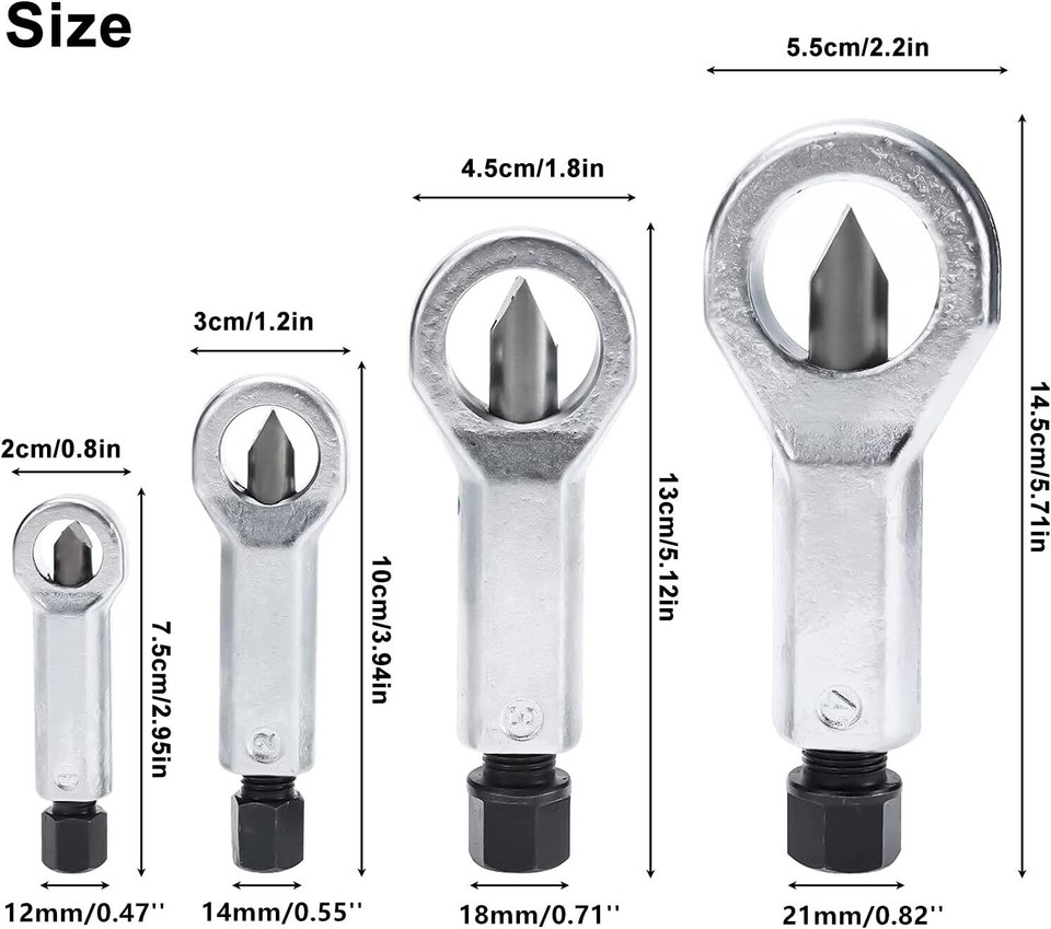 4PCS Nut Splitter Breaker 9-27mm Nut Remover Extractor Adjustable ...