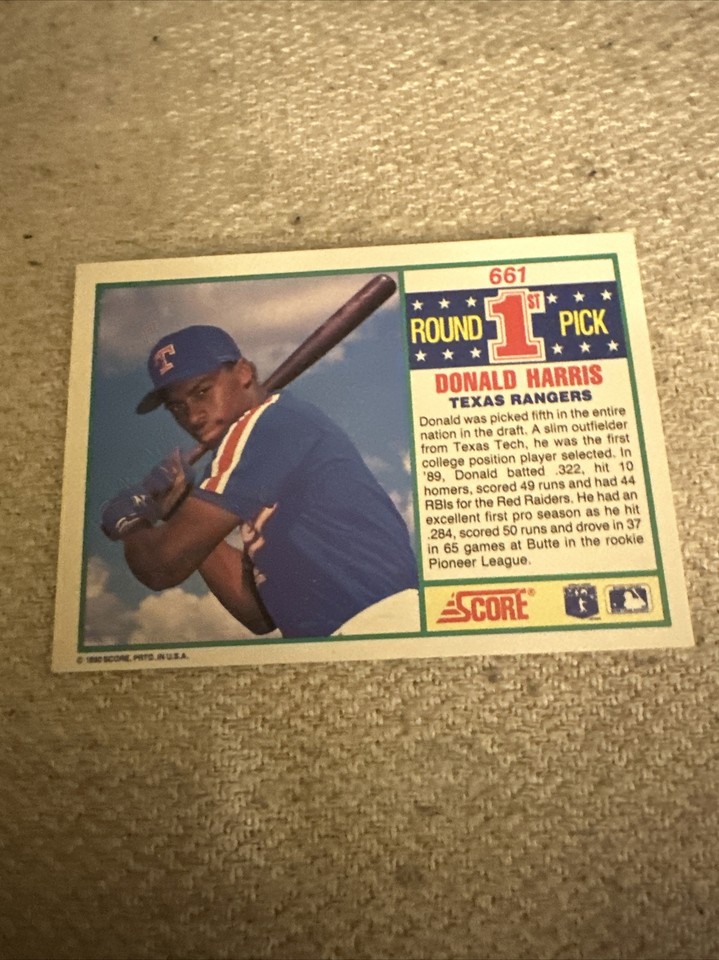 Donald Harris 661 1st Round Pick Score 1990 MLB Baseball Trading Card ...