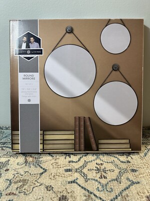 NIB Scott Living Drew Jonathan Set Of 3 Round Mirrors Black Metal Frame ...