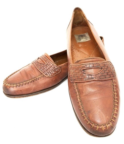 CABLE & CO. Mens Brown Leather Penny Loafers Slip-On Shoes Made in ...