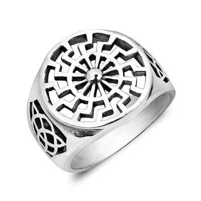 925 Sterling Silver German Black Sun Wheel Sonnenrad Celtic Knot Pagan ...