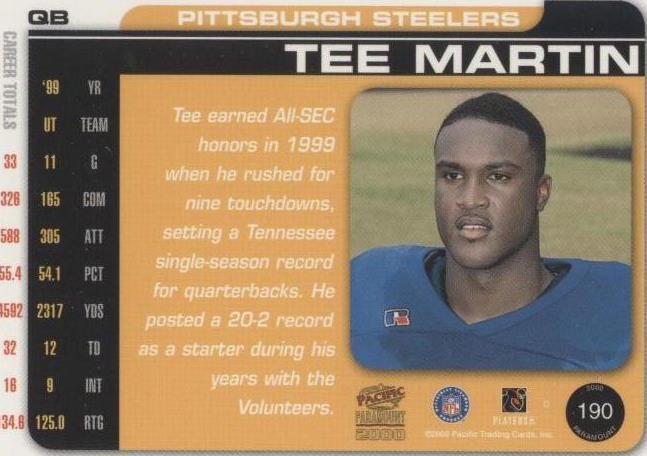 2000 Pacific Paramount Tee Martin #190 for sale | eBay