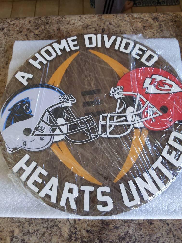 Custom Football Teams House Divided Hearts United 2 Layers Door Sign ...