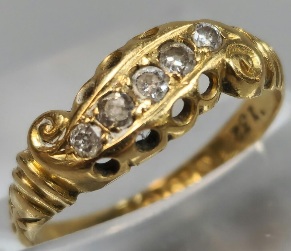 Antique diamond ringc 18ct gold five stone Birmingham hallmark 1863 K 1 ...