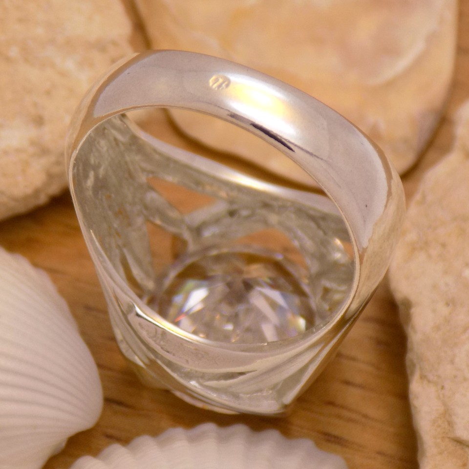 Fabulous Vintage Solid 925 Sterling Silver Stunning Big Stone White CZ ...