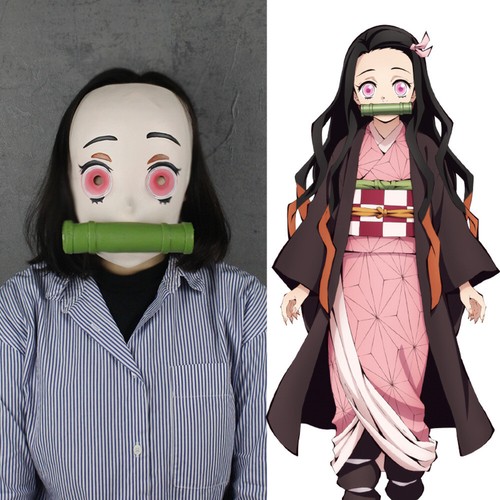Demon Slayer Nezuko Kamado Anime Full Face Latex Mask Cartoon Cosplay ...