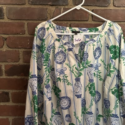 Talbots Split Neck Popover Floral Vase Ragland Elbow Sleeve -3X -56 ...