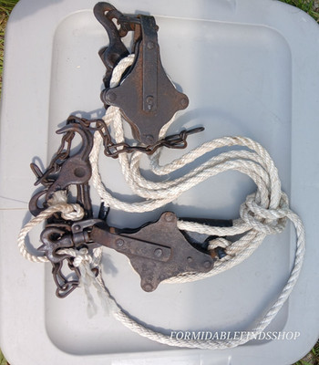 Antique Iron Block & Tackle Double & Double Pulley Deer Hoist With New ...