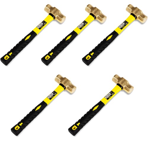 5-Pieces 3LBS Sledge Hammer Forged Steel Solid Brass Non Sparking Head ...