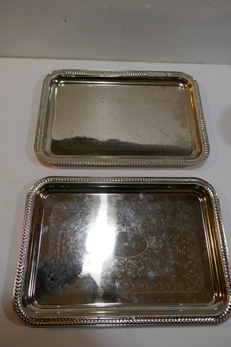 VTG Pair Rectangle Chrome Original Etched Serving Tray Silver Tone 10 3 ...