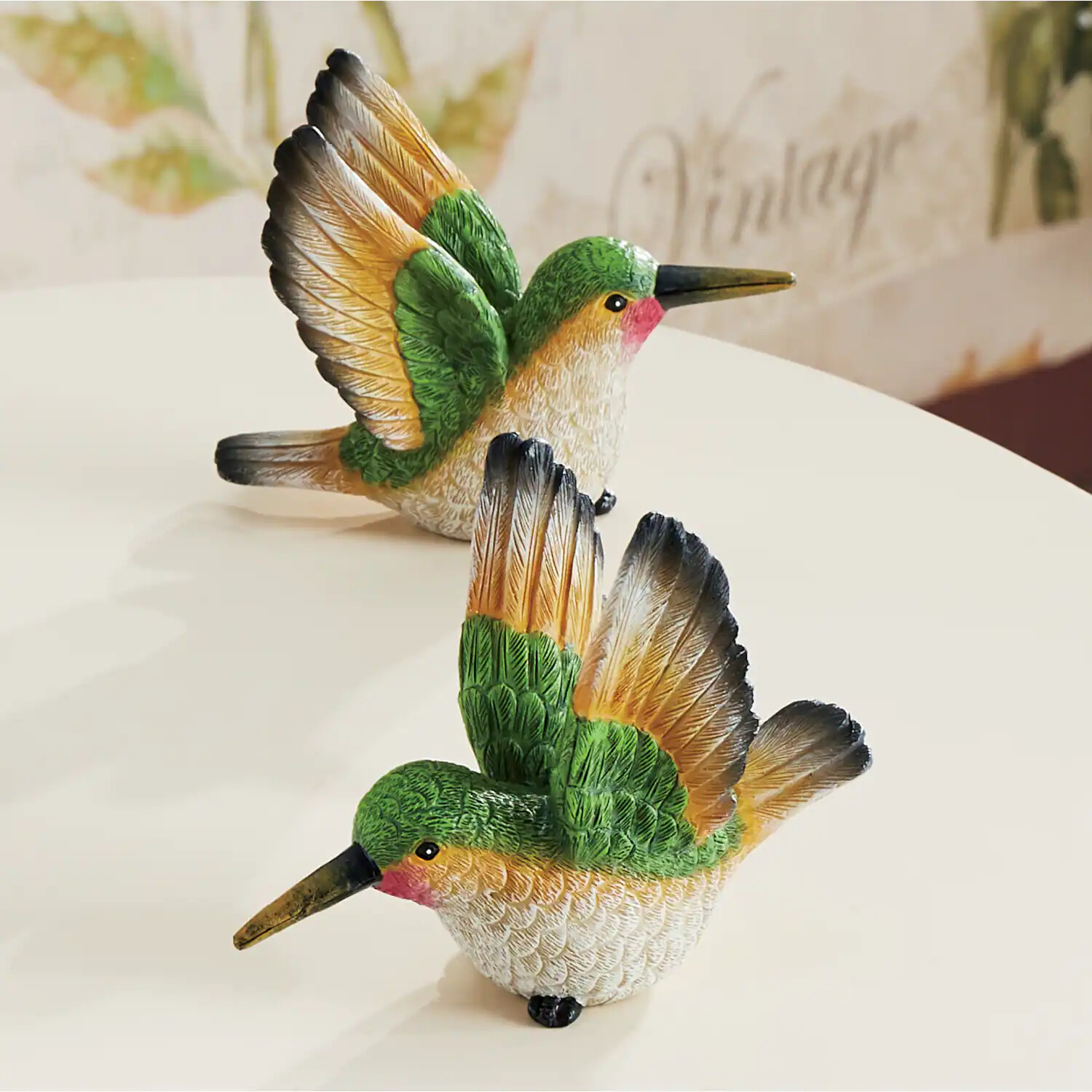 Twin (2 statues) Hummingbird Statues Hand Painted Colorful New Holiday ...