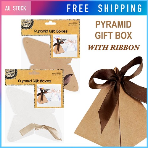 Pyramid Gift Box w/ Ribbon Kraft Paper Candy Boxes Birthday Wedding ...