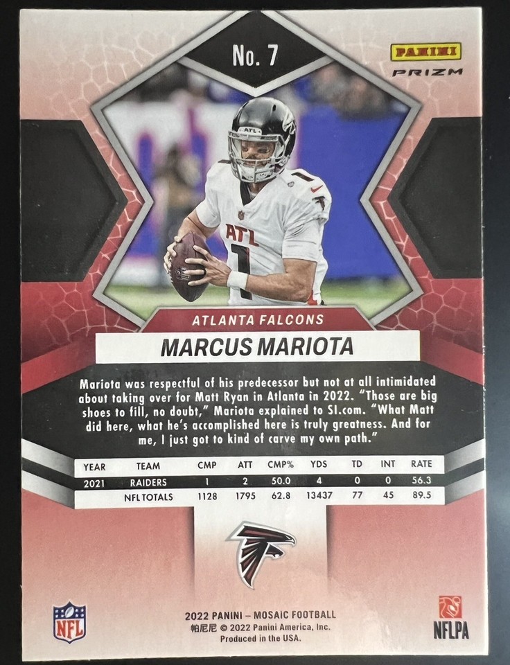 2022 Marcus Mariota Mosaic Silver prizm Card #7 /- Philadelphia Eagles ...
