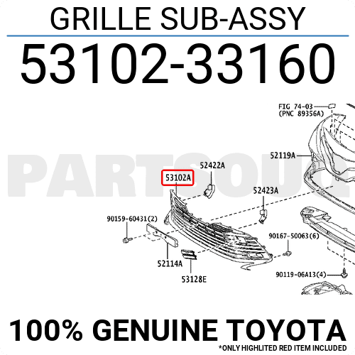 5310233160 Genuine Toyota GRILLE SUB-ASSY 53102-33160 | eBay