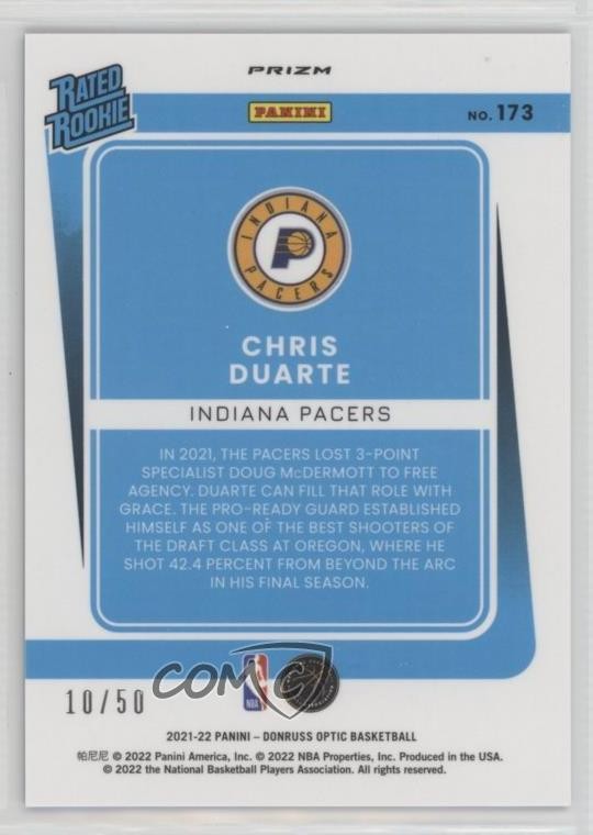 2021 Donruss Optic Rated Fast Break Blue Prizm 10/50 Chris Duarte ...