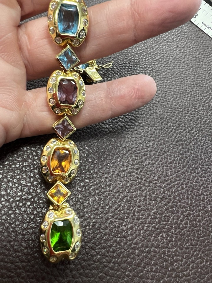 ROSS SIMONS 18k Yellow gold/Sterling silver tennis-Gemstome-Bezel ...