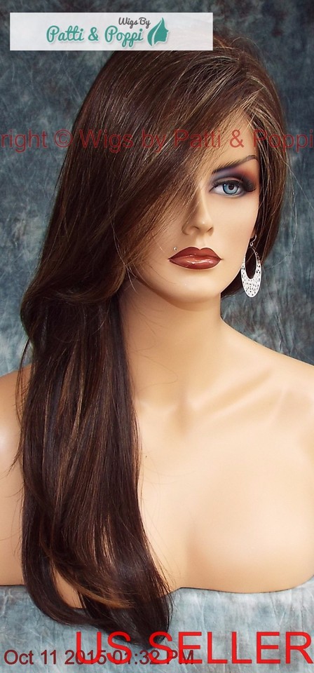 LONG BROWN HIGHLIGHTED DESIGNER WIG SOFT FLOWING COLA SWIRL HEADS WILL ...