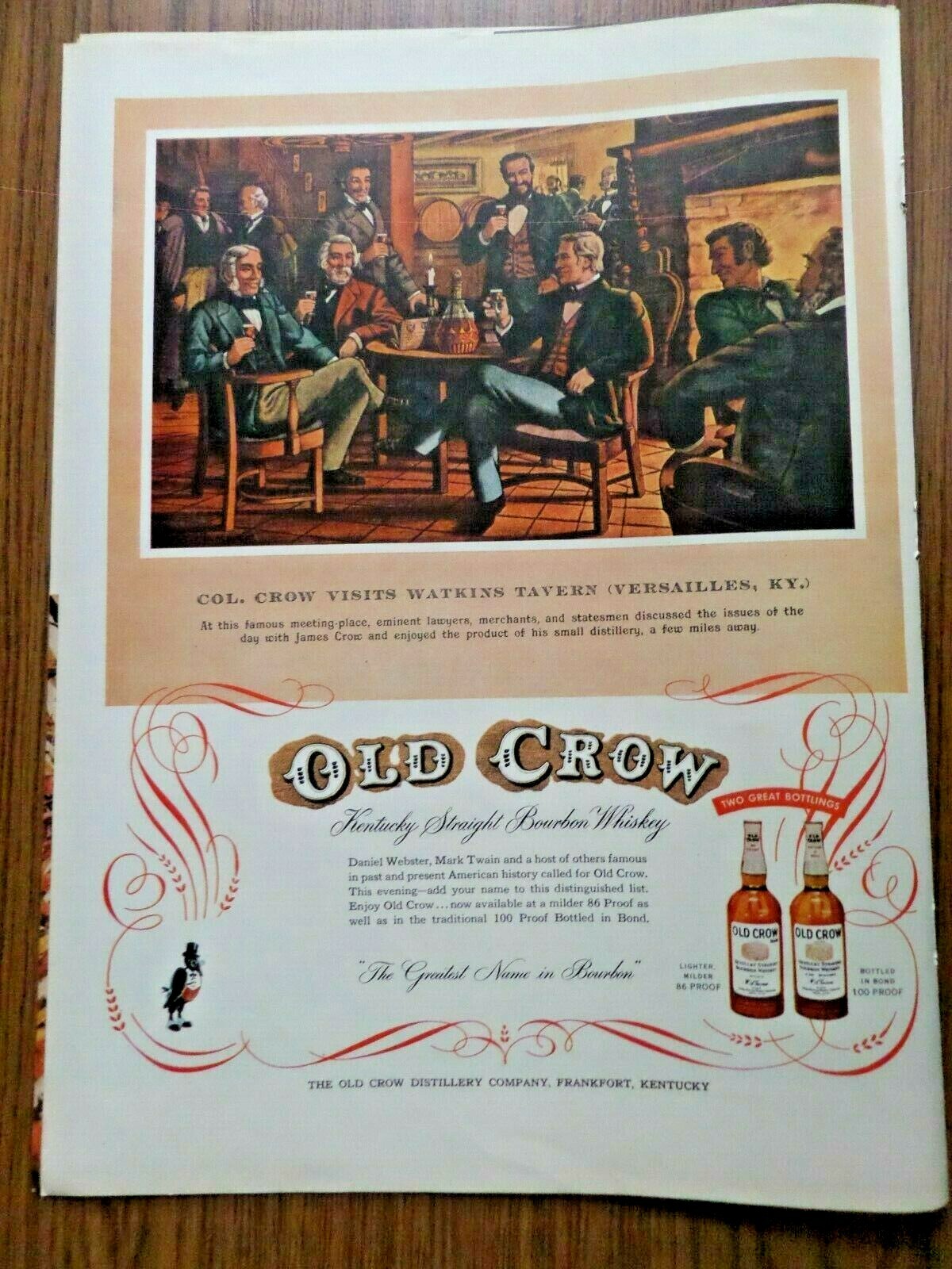 1954 Old Crow Whiskey Ad Col. Crow Visits Watkins Travern Versailles ...