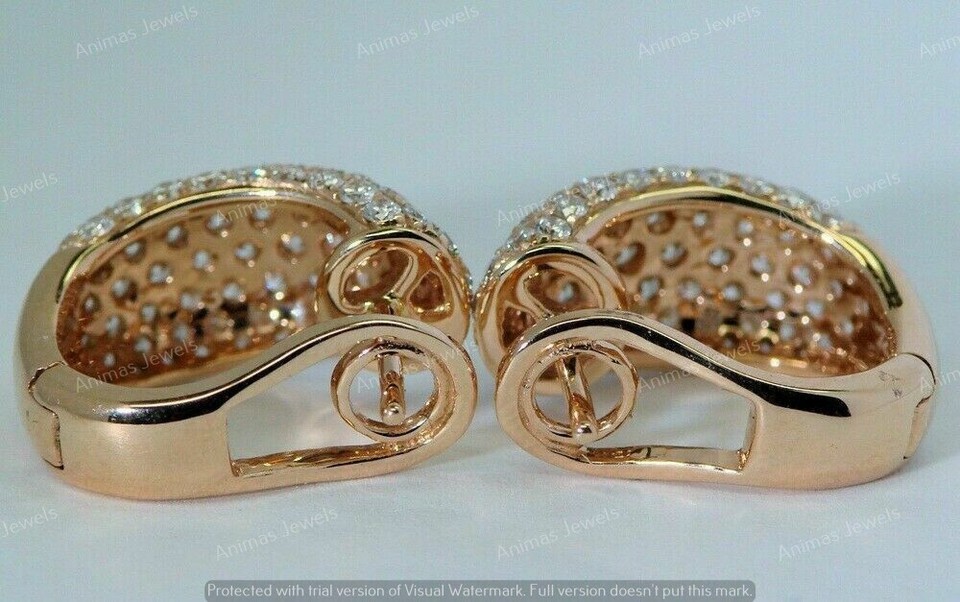 2.50Ct Moissanite Cluster Omega Back Wedding Huggie Earrings14k Rose ...