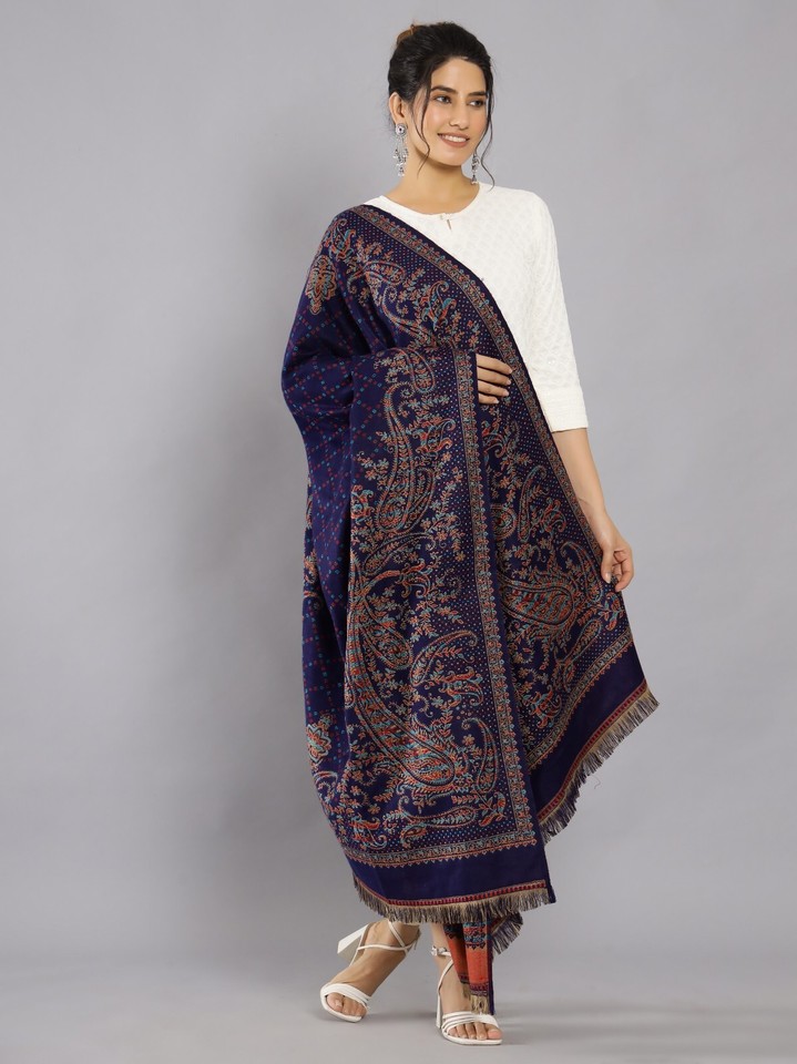 Blue Paisley Winter Cashmere Wool Shawl Wrap Women Large Pashmina Throw ...