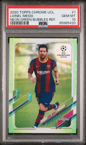 2020-21 Topps Chrome UCL - Neon Green Bubbles Refractor #1 Lionel Messi ...