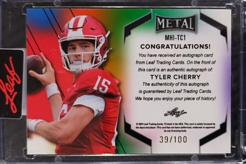 2024 Leaf Metal Tyler Cherry /100 Inscriptions "HI MOM" Auto Rookie ...