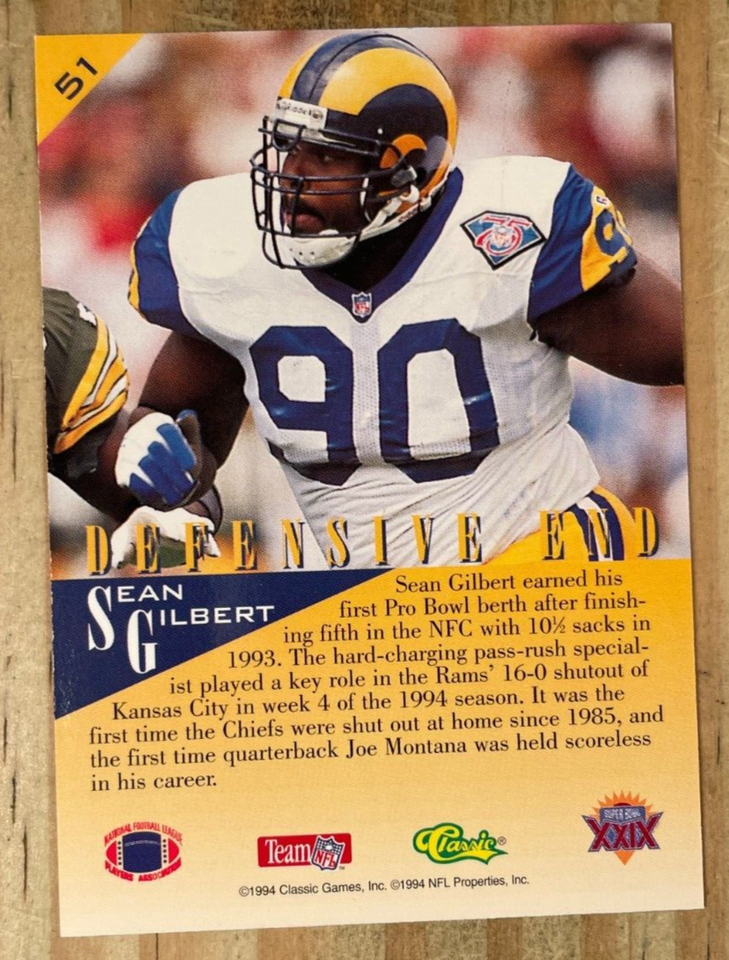 1995 CLASSIC SEAN GILBERT NFL EXPERIENCE CARD#51 NM-MT RAMS REDSKINS ...