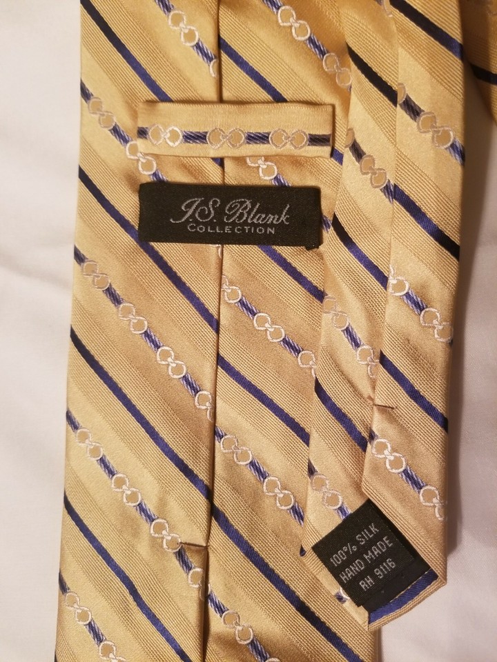 J.S. Blank Collection 100% Silk Men's Tie Gold and Blue Handmade | eBay