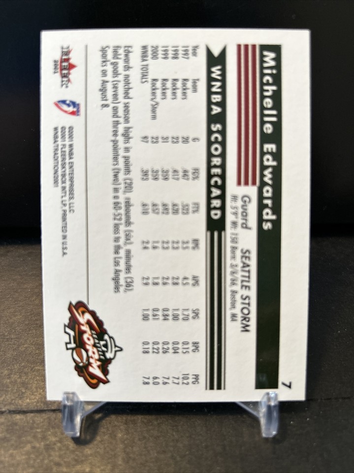 2001 Fleer Tradition WNBA Michelle Edwards Seattle Storm #7 | eBay