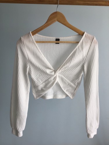 Shein Cross Front Long Sleeved White Cropped Top - Size 10 Medium | eBay UK