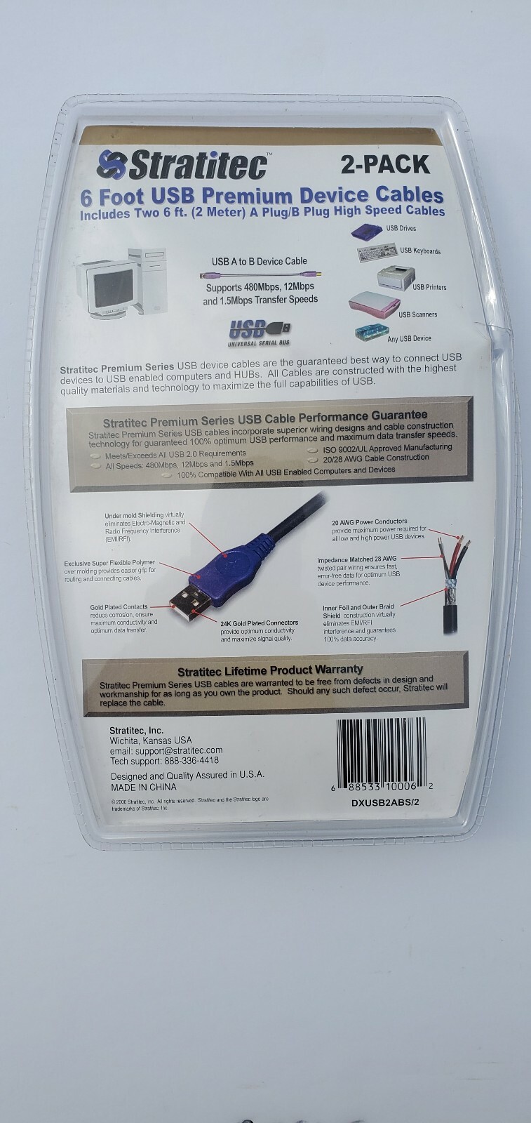Stratitec USB Premium Device Cables - 6' - 2 Pack - New in Package ...