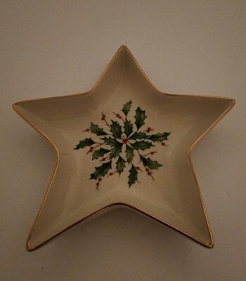 Lenox Holiday Star Candy Dish Dimension Collection Holly Berry Trimmed ...