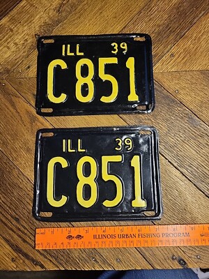 1939 Illinois Short License Plate Set C851 - Yellow,Black Background ...