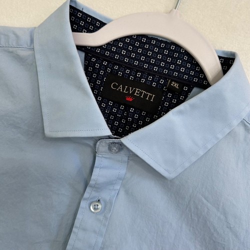 Calvetti Mens Dress Shirt Button Up size 2XL Blue Flip Cuffs Classic ...