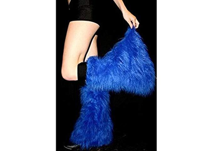 Blue Fluffy Furry Legwarmer Dance Rave Boot Cover Club Costume Flo ...