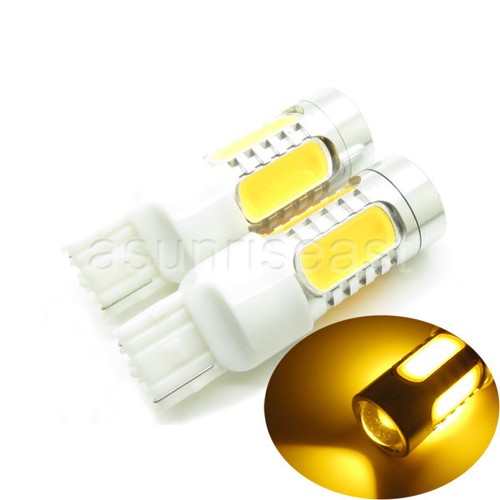 2 × Yellow Amber T20 7.5W W21W 7443 COB LED Bulb Car Turn Signal Light ...