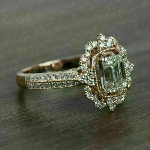 2Ct Emerald Cut Simulated Diamond Vintage Engagement Ring 14k Yellow ...