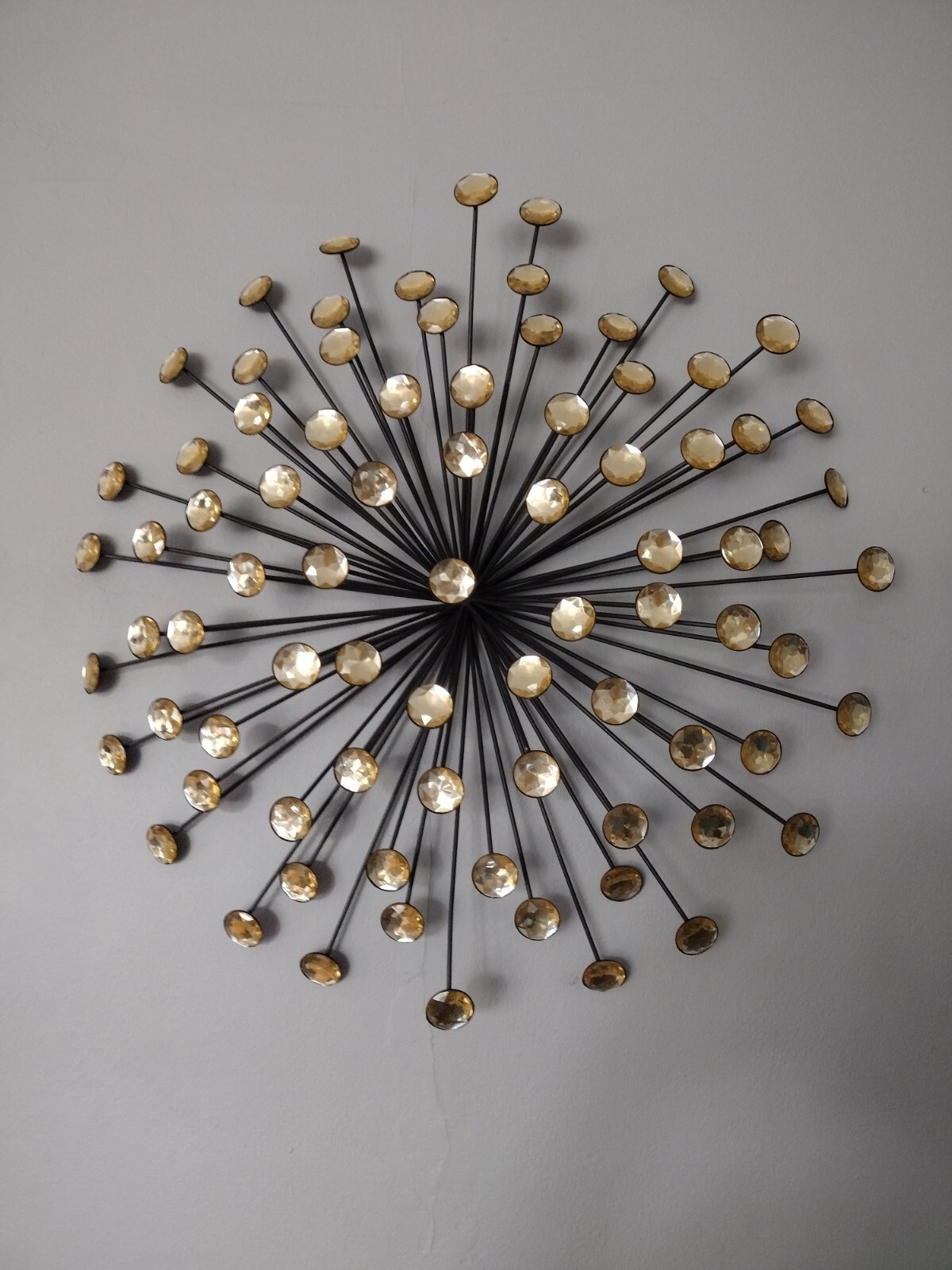 MCM SUNBURST WALL ART SCULPTURE Jeweled Atomic 24” Black Metal Gold ...